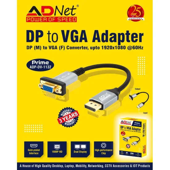DP to VGA Converter: Adnet Prime Adp-dv-1132 Dp To Vga Converter Cord ...